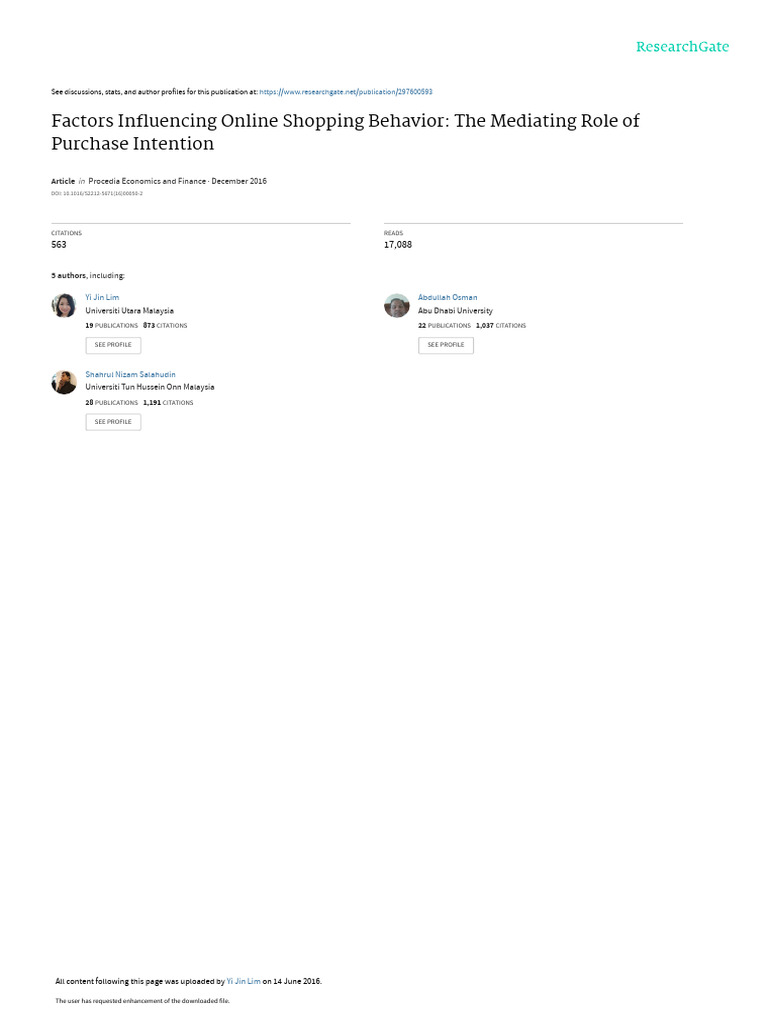 Factors Influencing Online Shopping Behavior The M | PDF