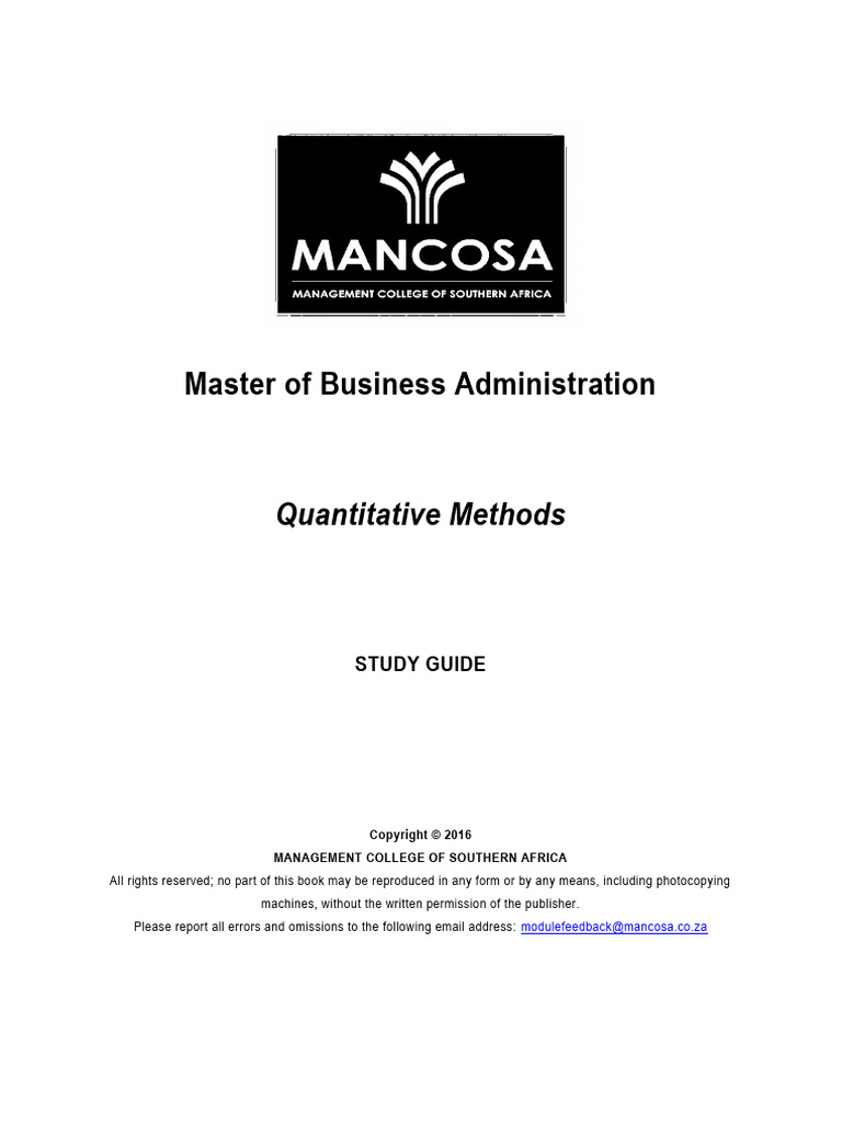 Master of Business Administration Quantitative Methods ( PDFDrive ) | PDF | Statistics ...