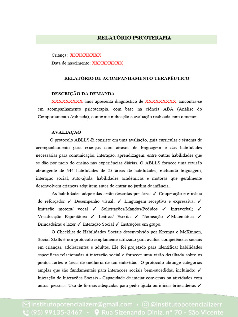 Modelo de Relatório Devolutiva Psicoterapia | PDF | Sociologia | Psicoterapia