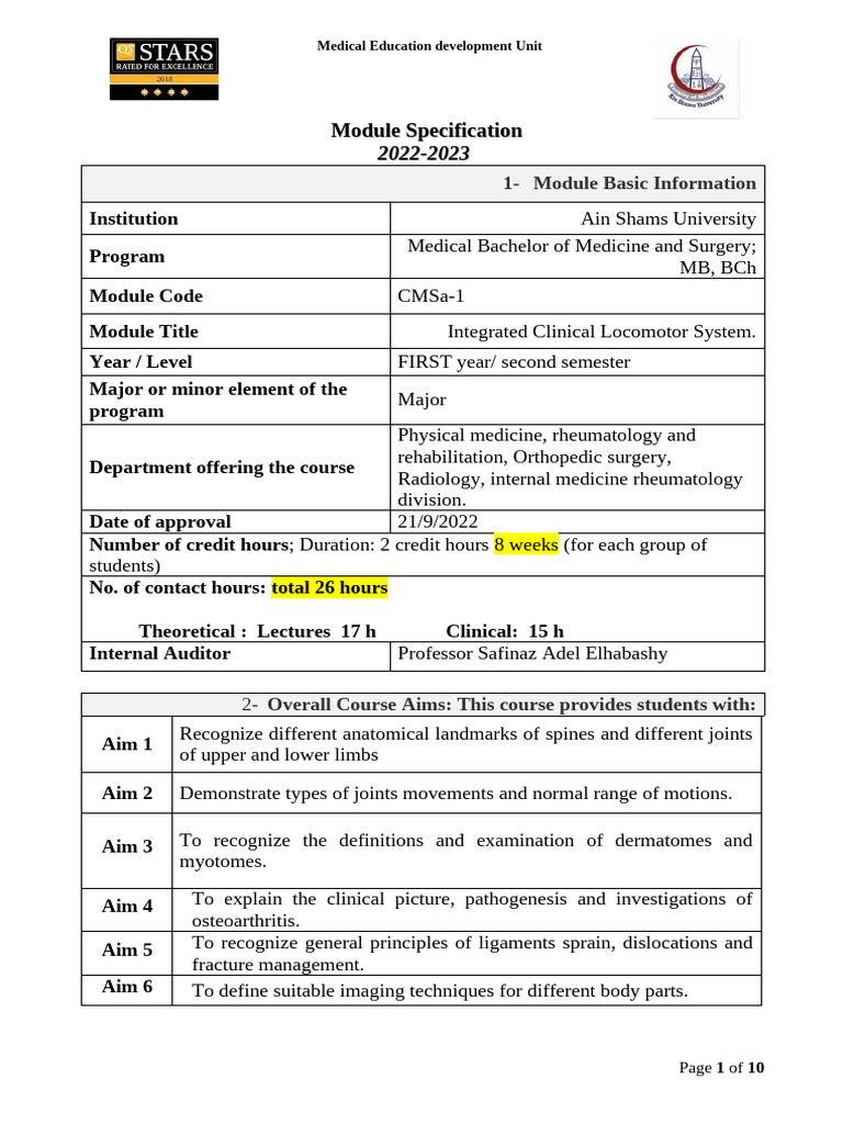 PMR (1st Year) Spec 2022-2023 Approved | PDF | Physical Examination ...
