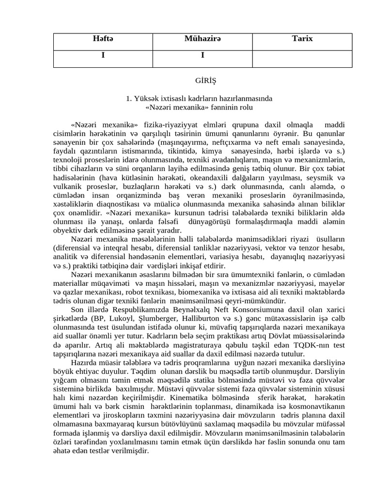 Mexanika Muhazire | PDF