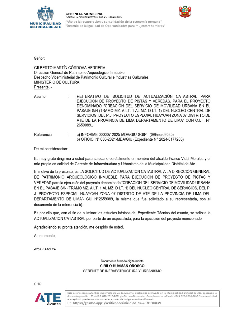 Oficio 000001 2025 GM Giu | PDF | Lima