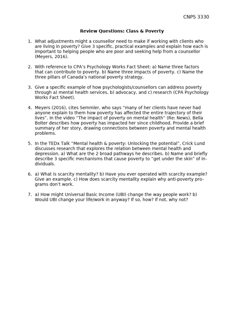 Poverty Class Review Questions | PDF