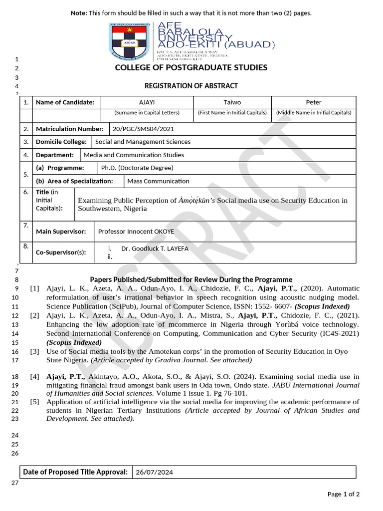 Abstract Registration Form - December 2024 | PDF | Social Media ...