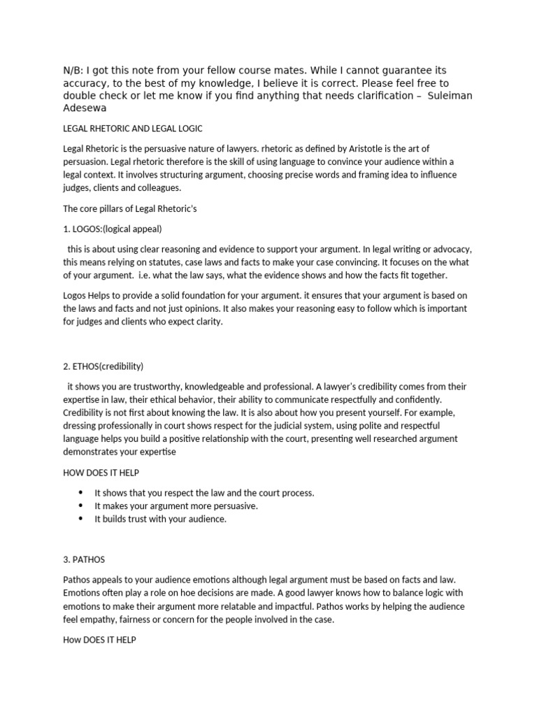 LEGAL RHETORIC AND LEGAL LOGIC (1) | PDF | Rhetoric | Credibility