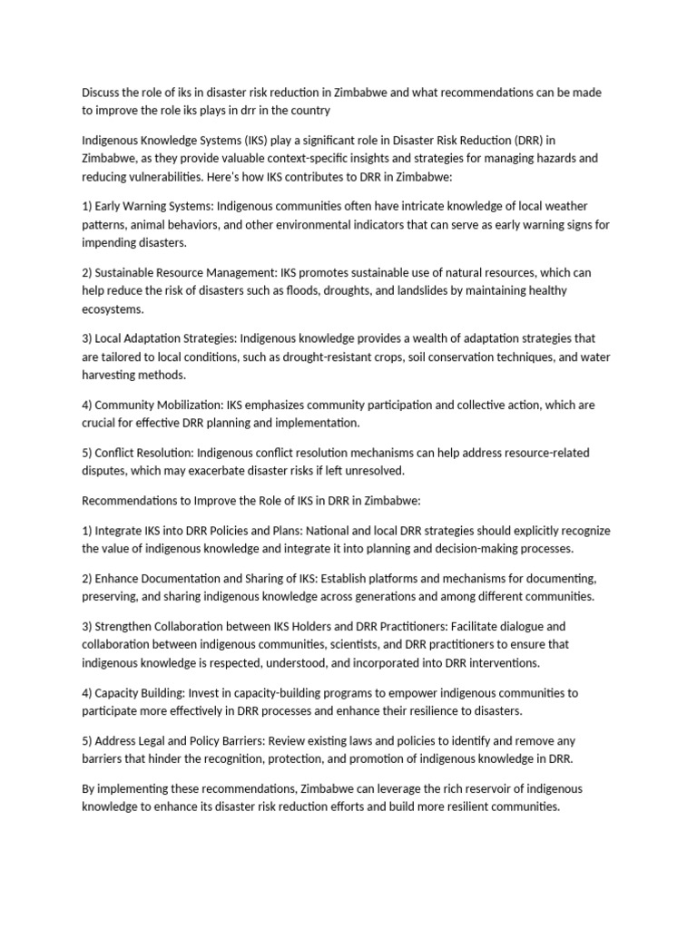 role of iks in drr and recommendations | PDF | Disaster Risk Reduction ...
