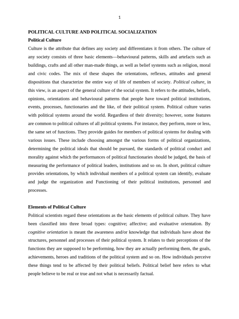 Political Culture and Political Socialization 1 | PDF | Family ...
