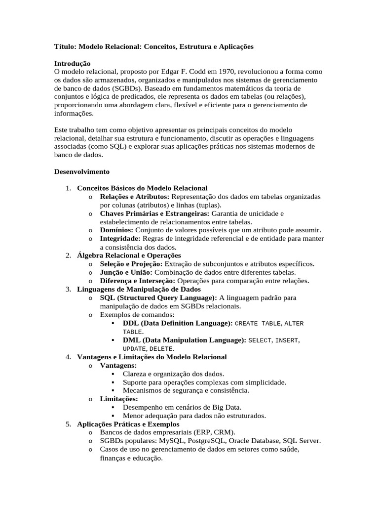 modelo relacional | PDF | SQL | Modelo relacional