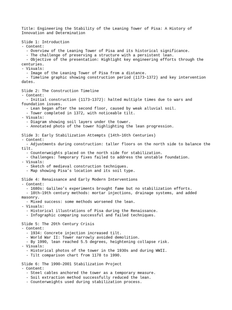 Leaning Tower of Pisa Presentation | PDF | Infographics