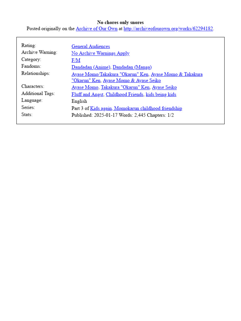 No Chores Only Snores | PDF