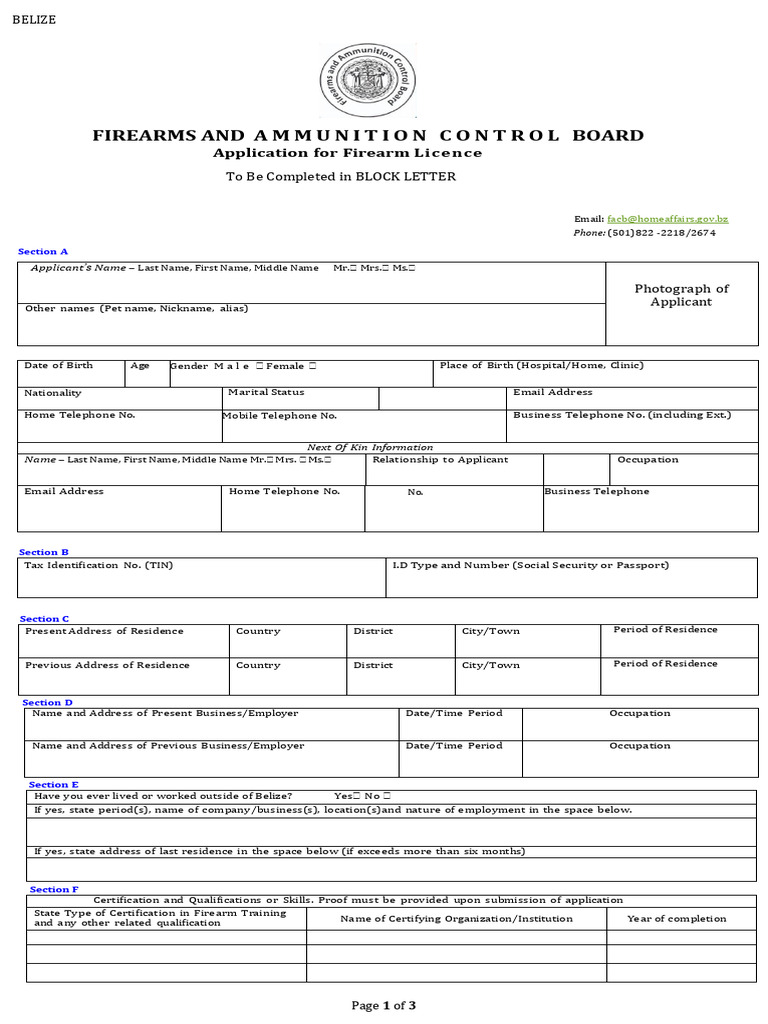 Application For Firearm Licence Individual | PDF