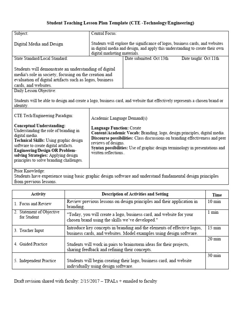 CTE Tech-Engineering edTPA LP #1 | PDF | Educational Assessment ...