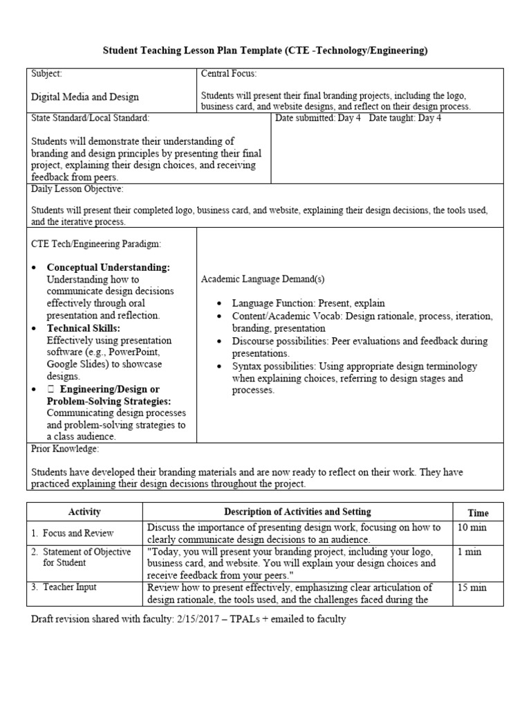 CTE Tech-Engineering edTPA LP #4 | PDF | Educational Assessment | Cognition