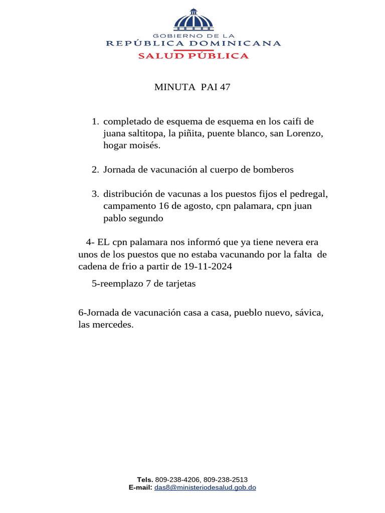 Minuta de Vacunación y Distribución 2024 | PDF