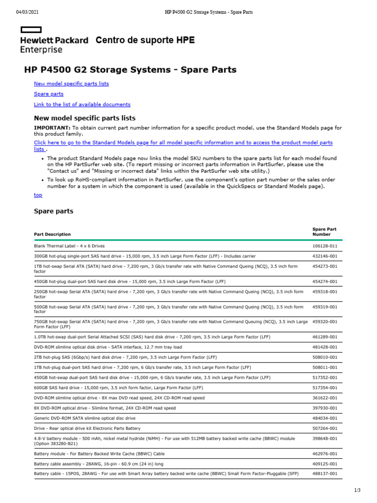 HP P4500 G2 Storage Systems - Spare Parts | PDF | Hard Disk Drive ...