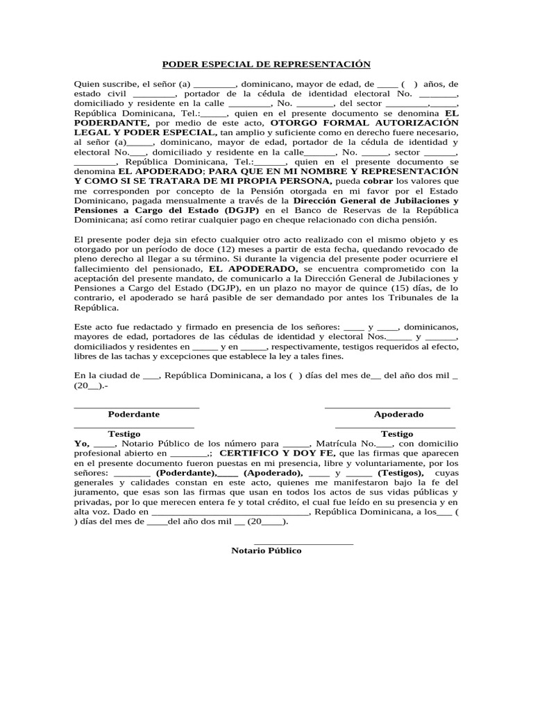 Modelo de Poder de Representacion | PDF | Documento de identidad | República Dominicana