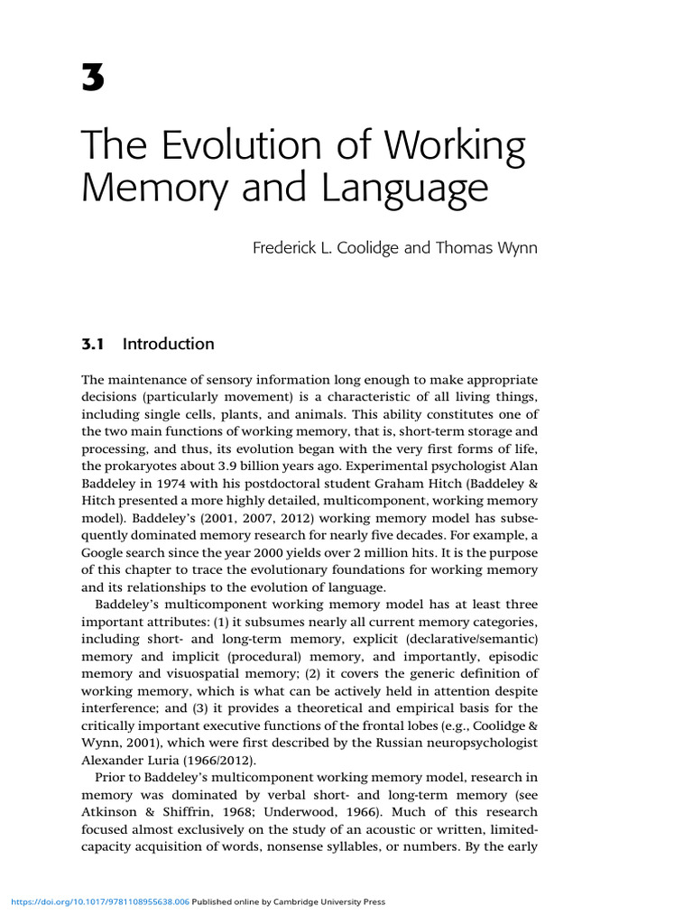 evolution_of_working_memory_and_language | PDF | Memory | Brain