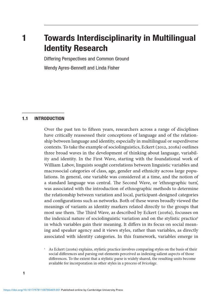 Towards Interdisciplinarity in Multilingual Identity Research | PDF ...