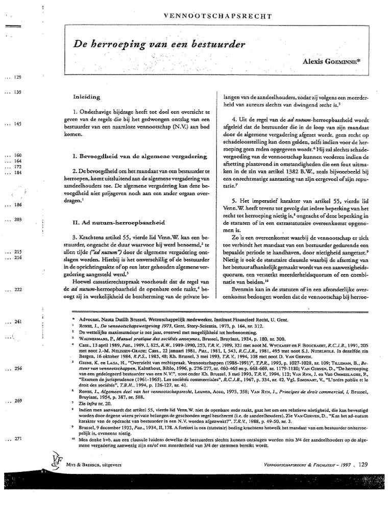 A. Goemine, de Herroeping Van Een Bestuurder, 1997 | PDF