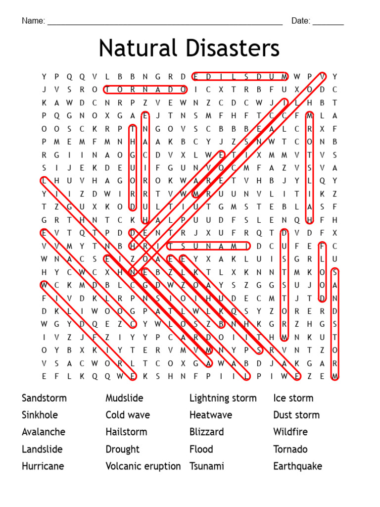 Natural Disasters - Solution - Word Search | PDF | Storms | Natural Events