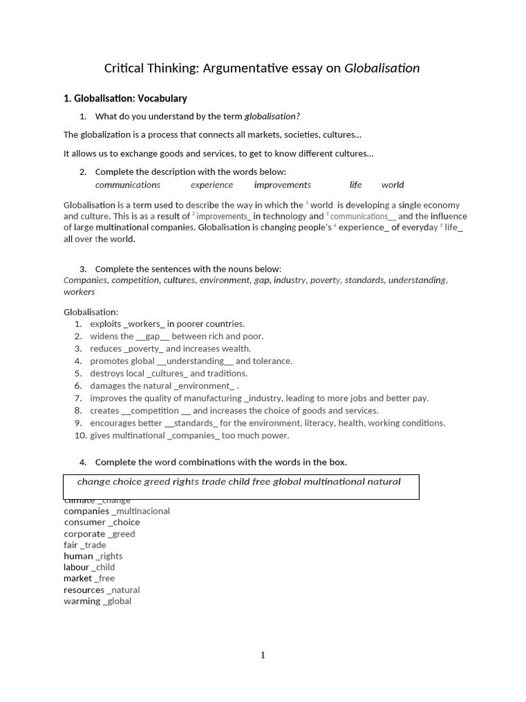 Globalisation Task CLCC | PDF | Globalization | Economic Growth