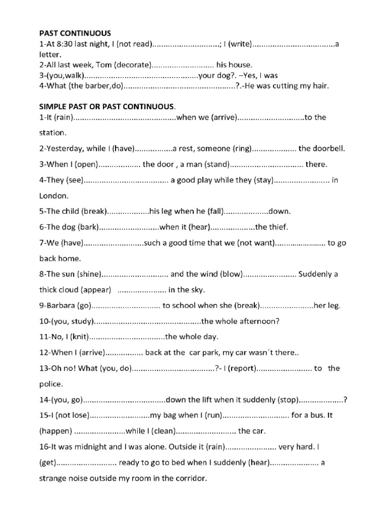 past progressive exercises | PDF