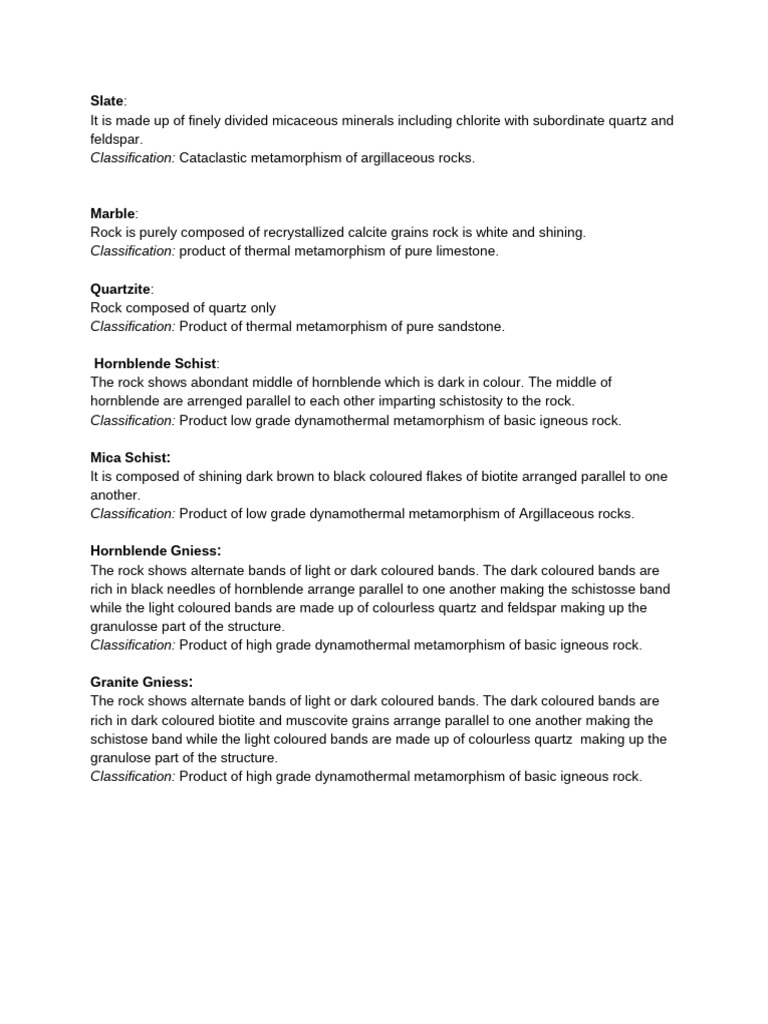 Types of Metamorphic Rocks Explained | PDF