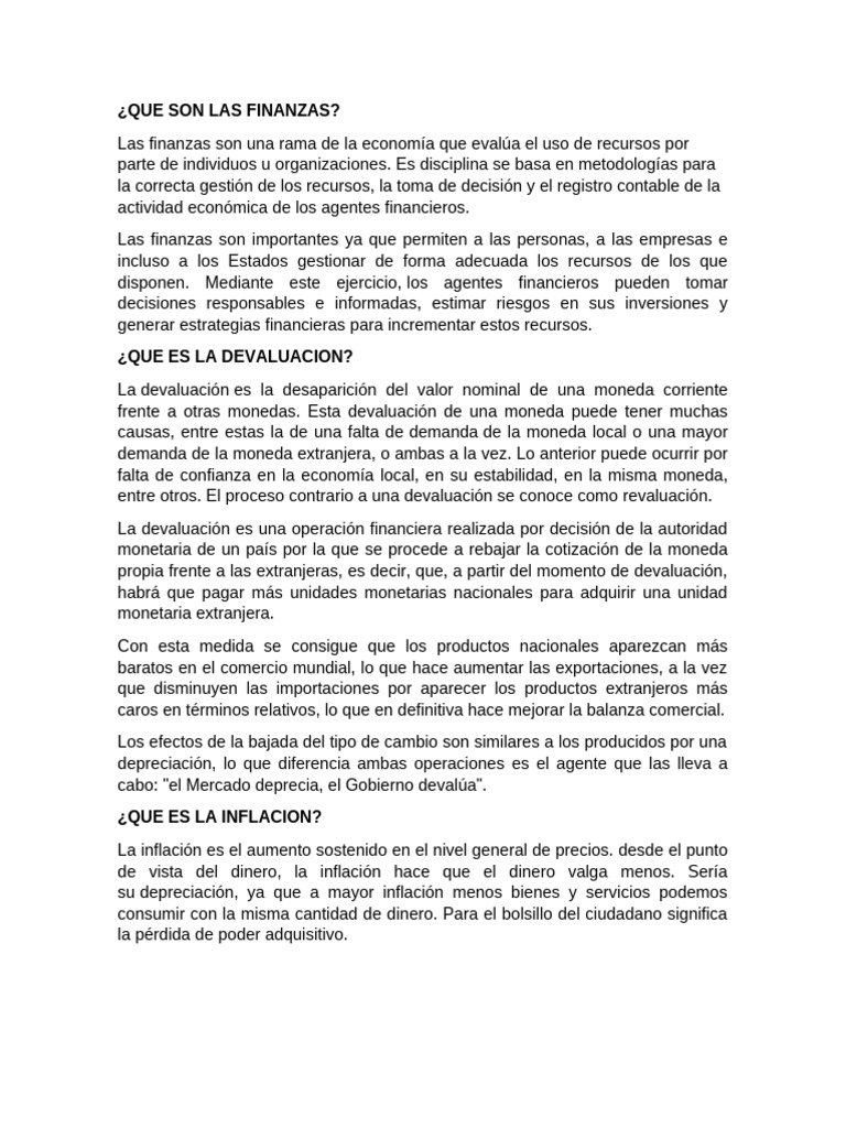 Finanzas: Conceptos Clave y Funciones | PDF | Business | Inflación