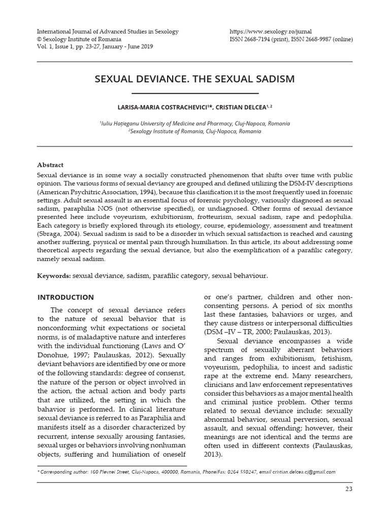 IJASS 11-23-27 Contrachevici Delcea SexualDeviance | PDF | Sadomasochism | Psychology