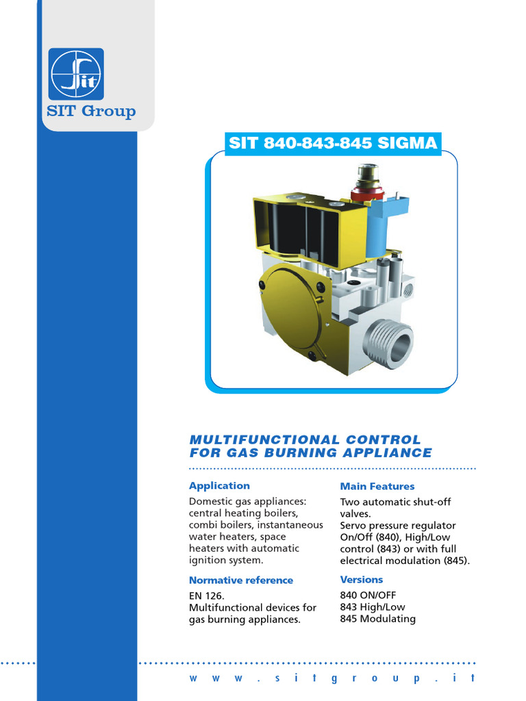 SIT Sigma 845 Gas Valve Overview | PDF | Valve | Water Heating