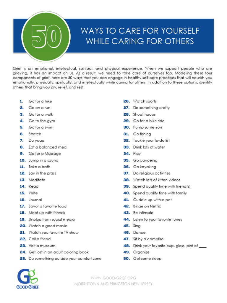 50 Self-Care Practices for Caregivers | PDF
