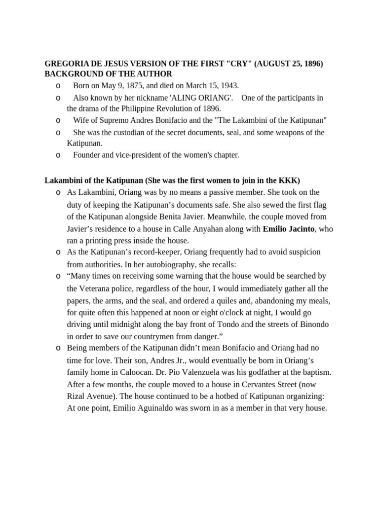 Gregoria de Jesus: Lakambini's Cry | PDF | Spanish East Indies | Wars ...