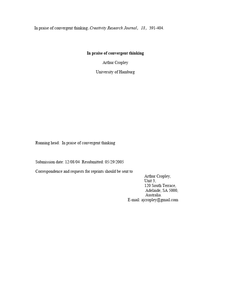 Convergent Thinking in Creativity | PDF | Creativity | Thought