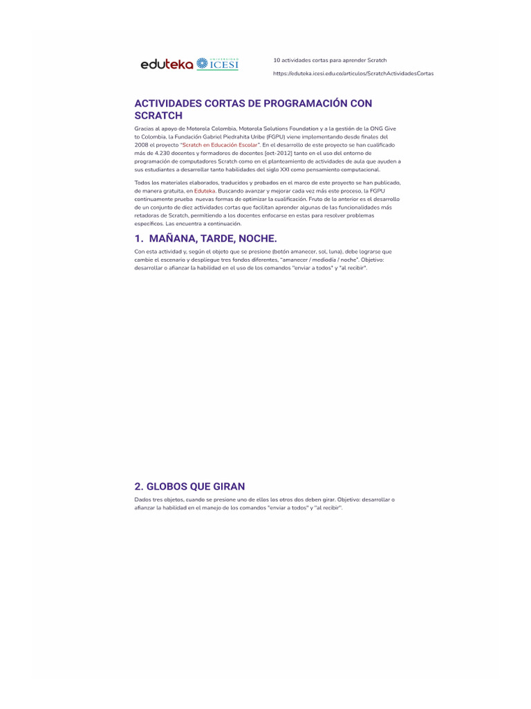 10 Actividades Cortas para Aprender Scratch | PDF