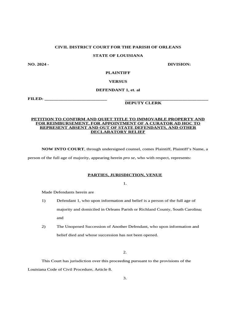 Petition to Quiet Title in Louisiana | PDF | Summary Judgment | Lawsuit