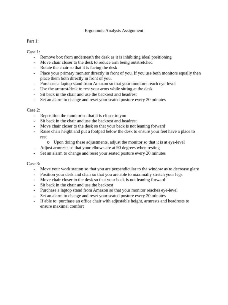 Ergonomic Analysis Assignment | PDF | Chair | Desk