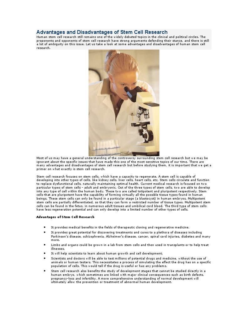 Advantages and Disadvantages of Stem Cell Research | PDF | Stem Cell ...