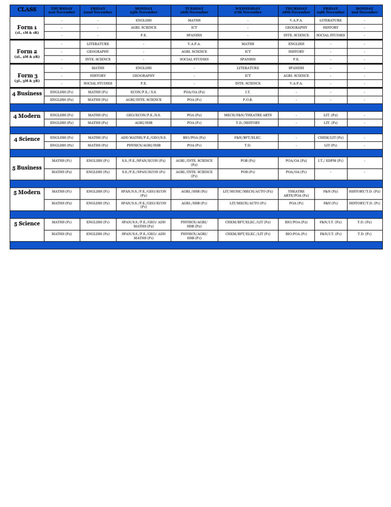 Exam Timetable Term 1 2024 | PDF