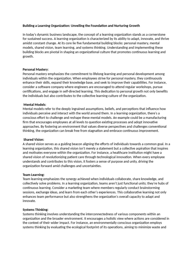 Building A Learning Organization | PDF | Learning | Organizational Culture