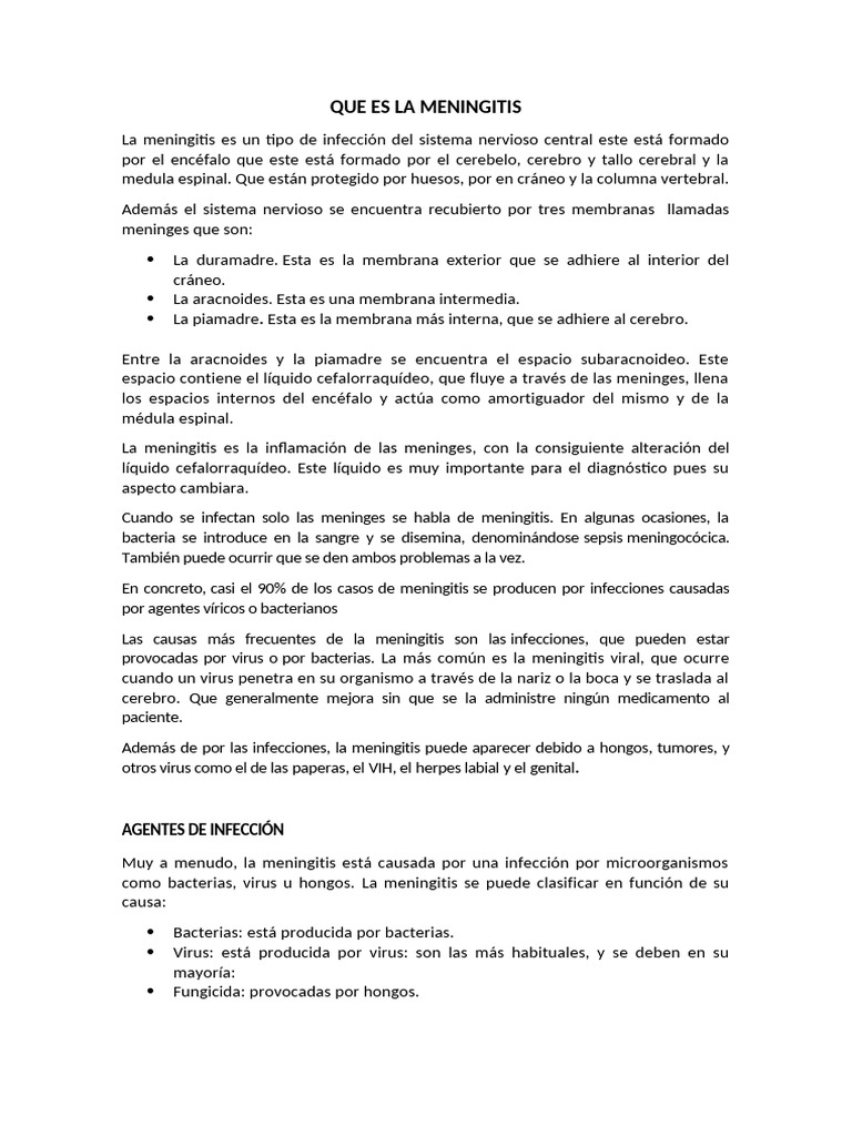 Meningitis: Tipos, Causas y Transmisión | PDF | Meningitis | Virus