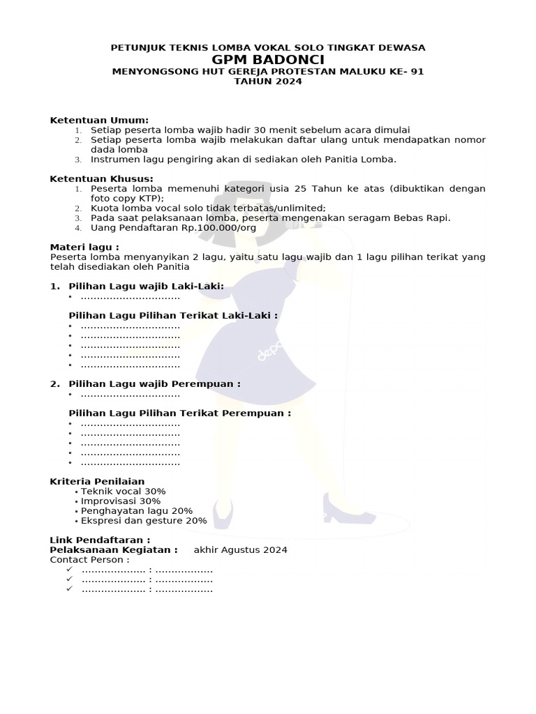 Lomba Vokal Solo Dewasa HUT GPM 2024 | PDF