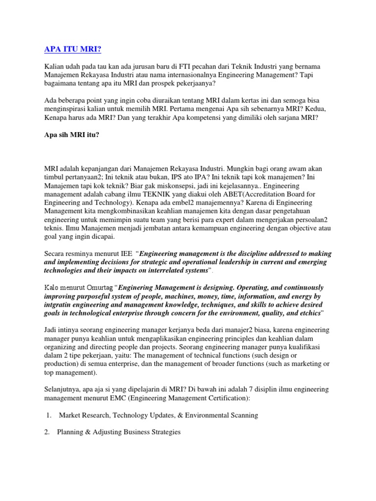 APA ITU MANAJEMEN REKAYASA INDUSTRI Aka ENGINEERING MANAGEMENT ITB | PDF