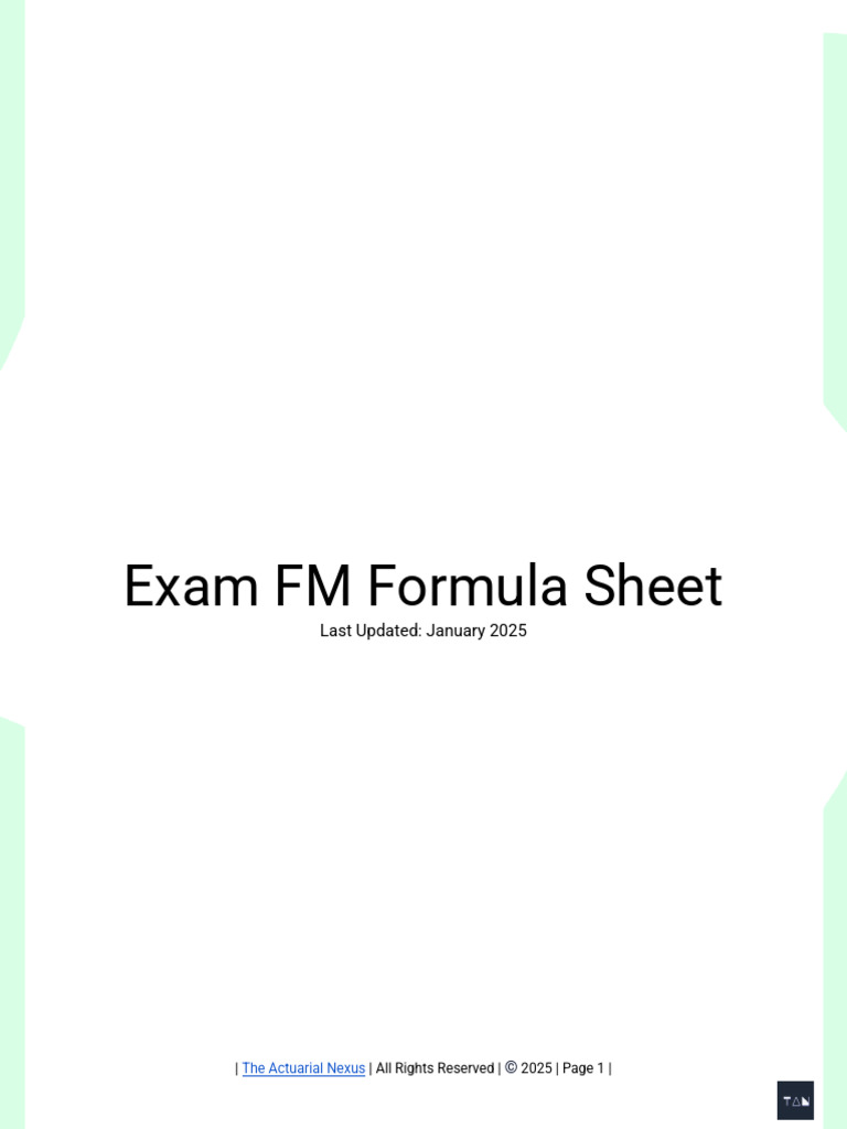 Exam FM Formula Sheet January 2025 | PDF | Bonds (Finance) | Bond Duration