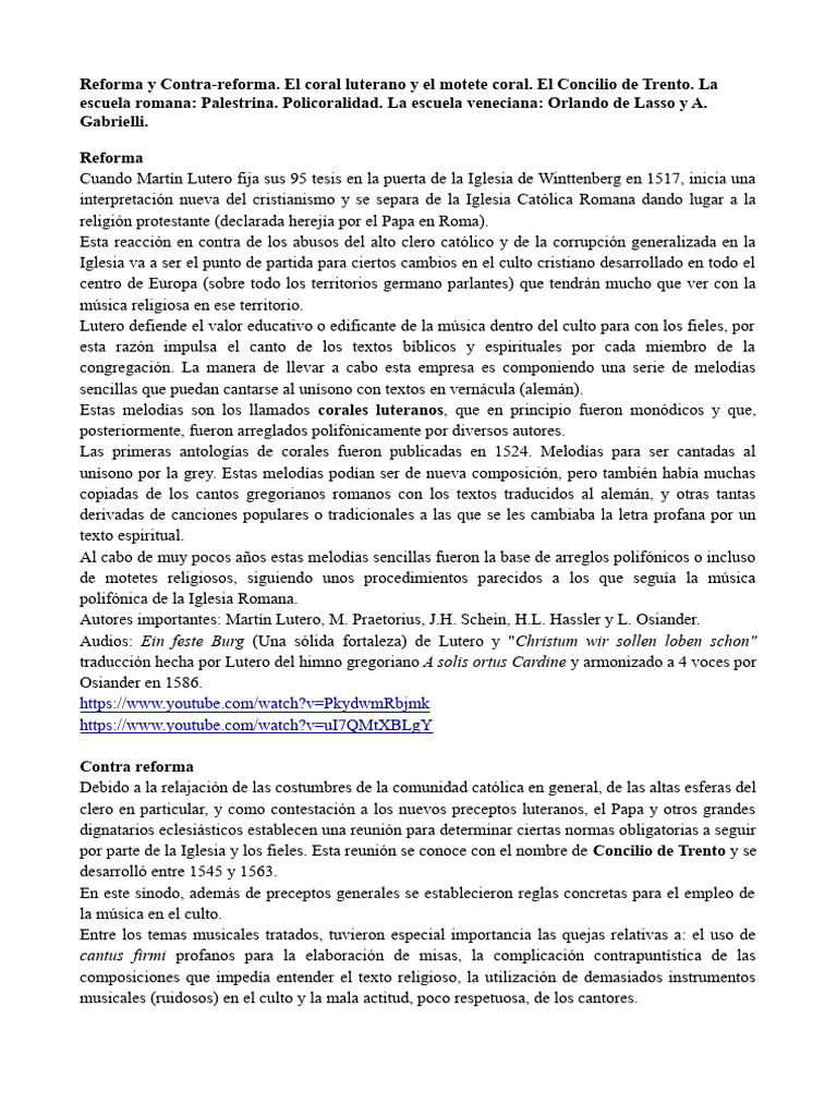 Música Sacra: Reforma y Contrarreforma | PDF | Contrarreforma | Iglesia ...