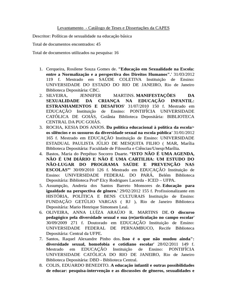 Levantamento Catálogo CAPES | PDF | Bibliotecas