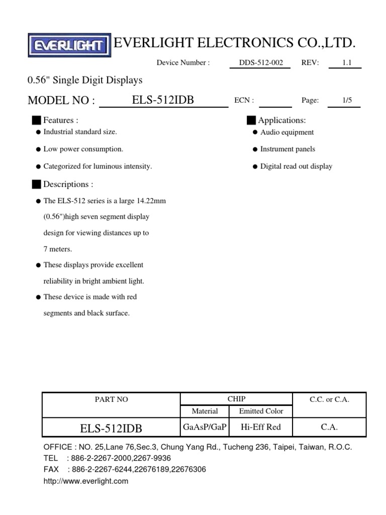 Everlight Electronics Co.,Ltd.: Model No: ELS-512IDB | PDF | Electronics | Electromagnetism