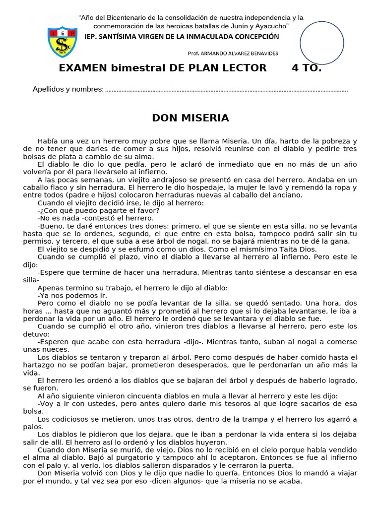 Examen Plan Lector 4 To | PDF