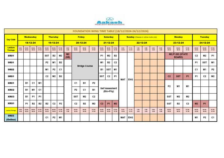 Foundation Wing Time Table - 18.12.24-24.12.24 | PDF