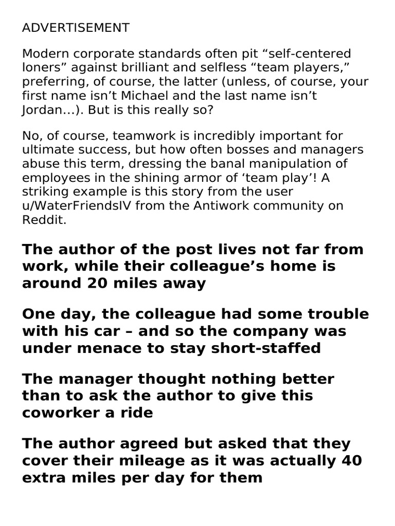 Boss Expects Employee To Pick Up A Coworker, Who Is 20 Miles Away, On ...