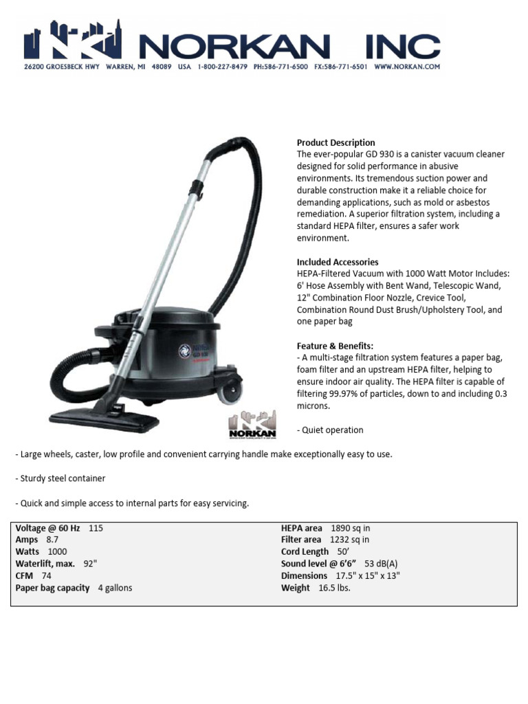 Nilfisk GD 930 HEPA Vacuum Overview | PDF | Vacuum Cleaner